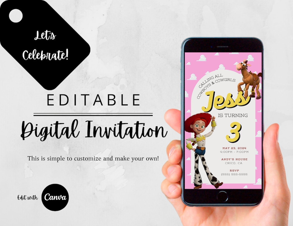 Pink Toy Story Jessie Bullseye Theme Editable Digital Text - Etsy