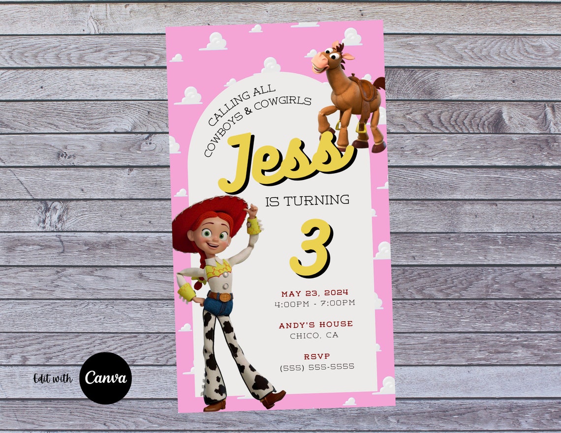 Pink Toy Story Jessie Bullseye Theme Editable Digital Text - Etsy