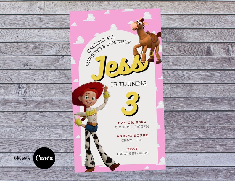 Pink Toy Story Jessie Bullseye Theme Editable Digital Text - Etsy