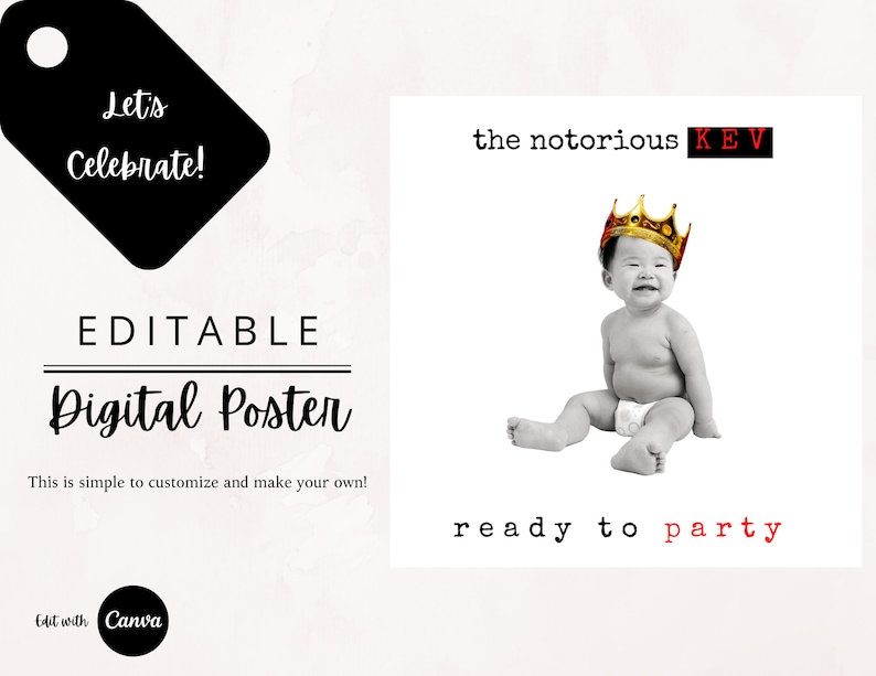 The Big ONE Birthday Notorious 1 Album Party Cover | Editable Digital ...