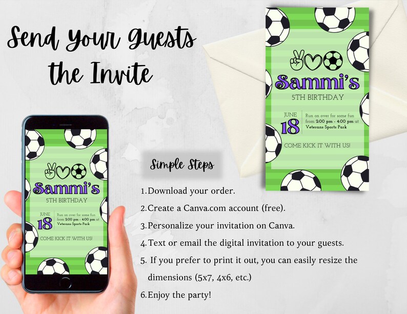 Soccer Party Theme Birthday Invitation Template Editable - Etsy