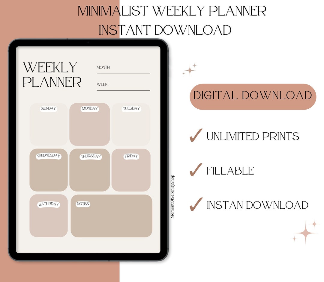 MINIMALIST Undated Weekly Planner, Digital and Printable Planner, PDF ...