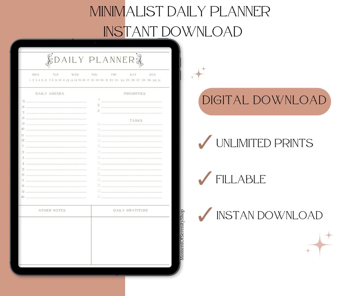MINIMALIST Daily Planner, Digital and Printable Planner, PDF Compatible ...