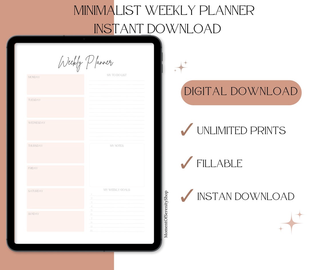 MINIMALIST Undated Weekly Planner, Digital and Printable Planner, PDF ...
