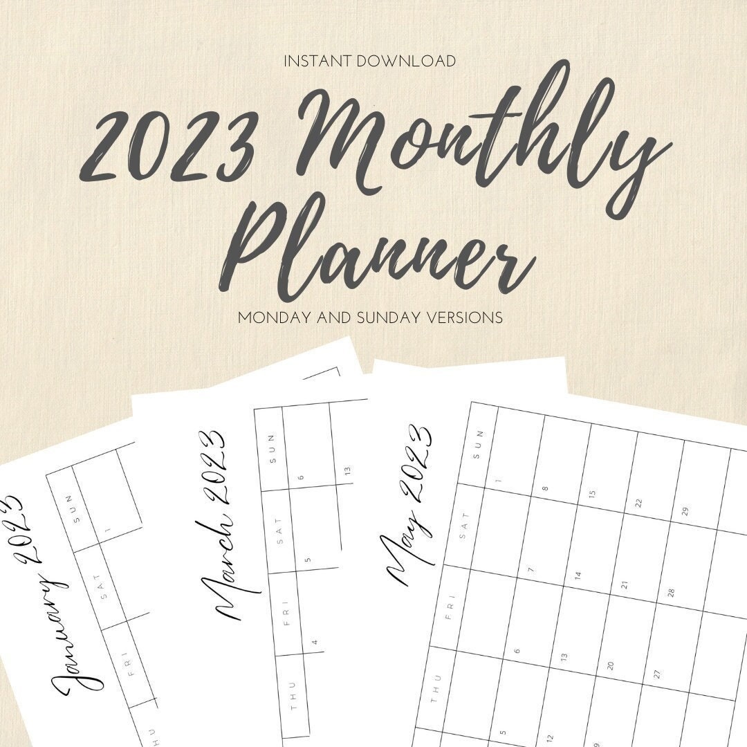 SUNDAY Printable Simple 2023 Monthly Planner 2023 Dates Tracker Full ...