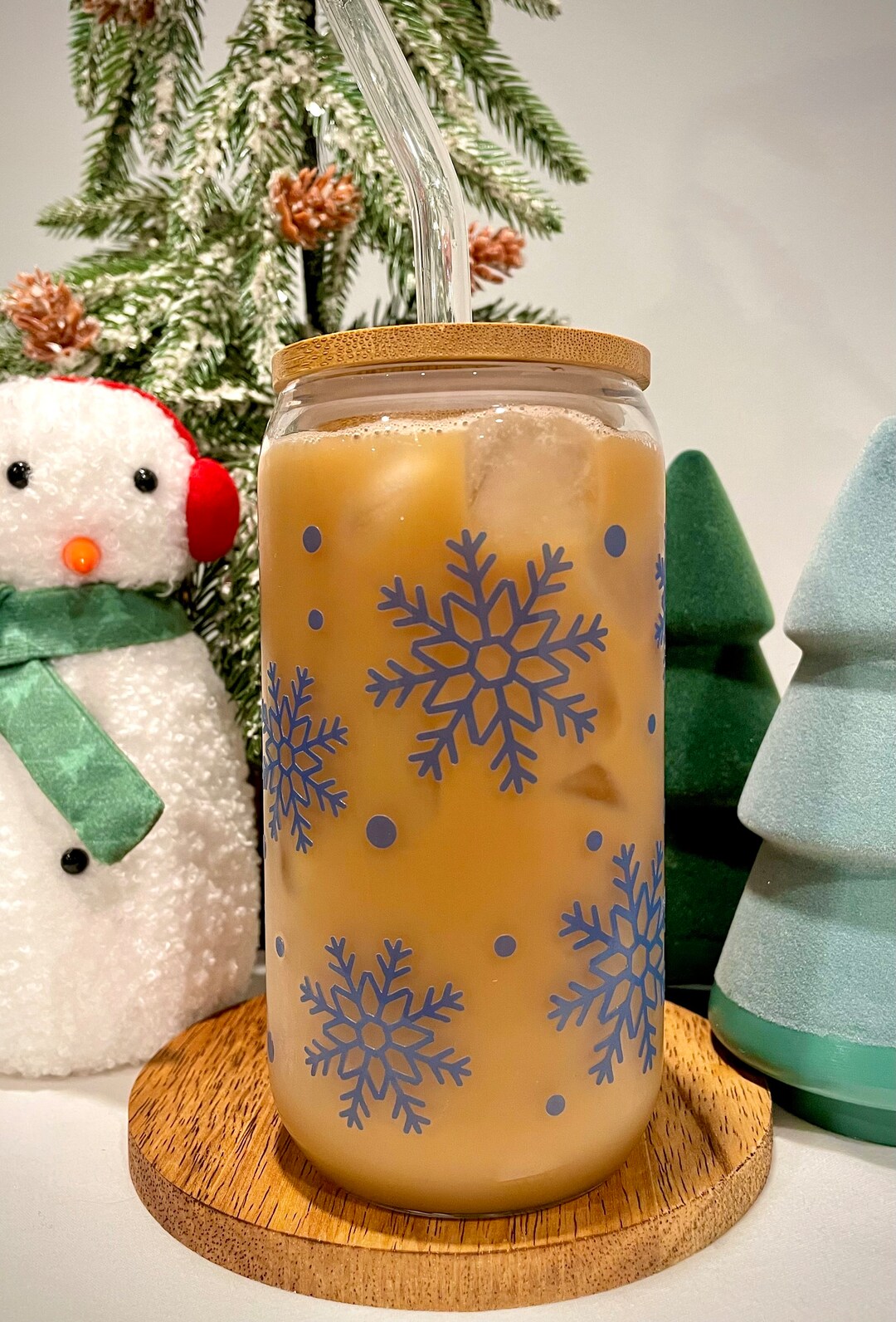 Color Changing Snowflake Glass Cup, 16oz Tumbler With Bamboo Lid - Etsy