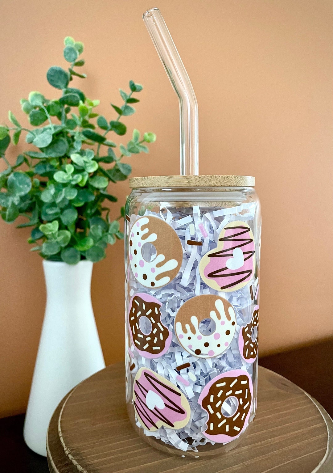 Donut Glass Can Cup - Donut Obsessed Cup - Iced Coffee Glass Cup - Cute ...