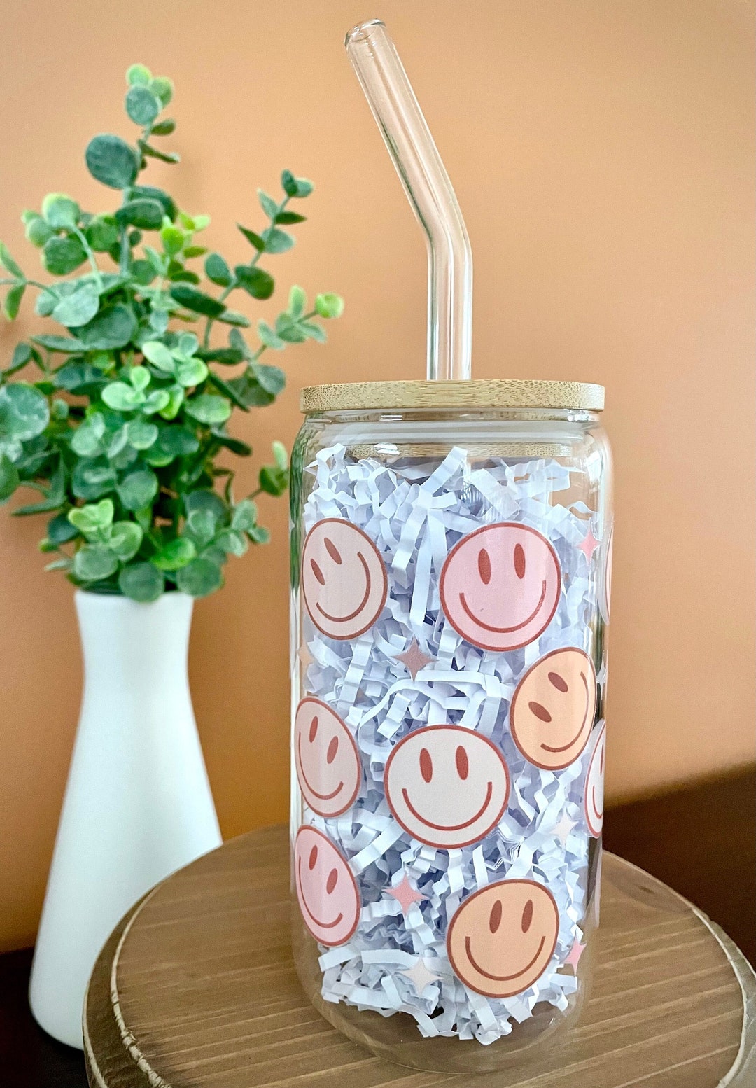 Smiley Face Cup - Happy Face Beer Can Glass - Iced Coffee Cup - Happy ...