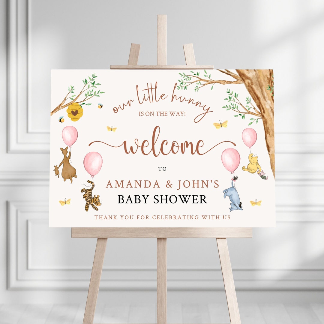 Printed Winnie the Pooh Baby Shower Welcome Sign, Pooh Baby Shower ...