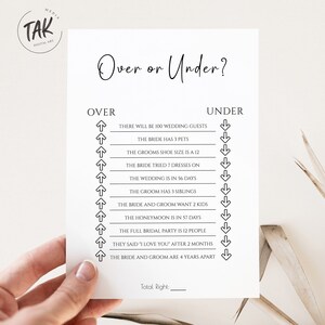 Minimalist Bridal Shower Over or Under Game, Bridal Shower Game ...