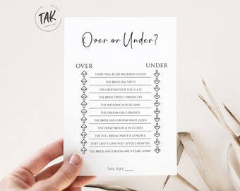 Minimalist Bridal Shower Over Under Game Card NOT EDITABLE Digital ...