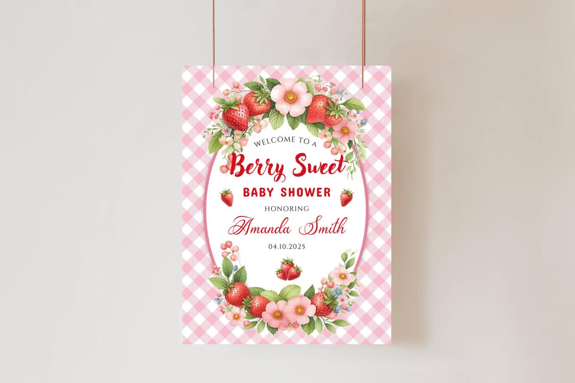 Printed Berry Sweet Baby Shower Foam Board Sign – Strawberry Theme ...
