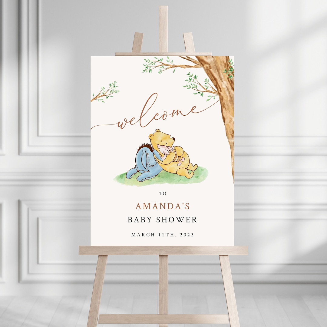 Winnie the Pooh Baby Shower Welcome Sign, Editable Baby Shower Welcome ...