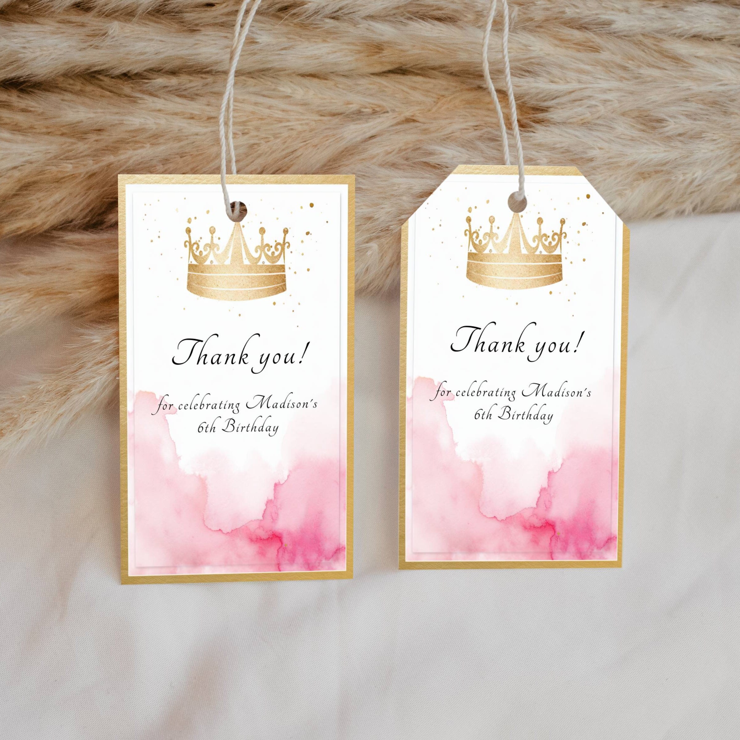 Princess Birthday Thank You Tag, Girls Birthday Party, Editable Thank ...