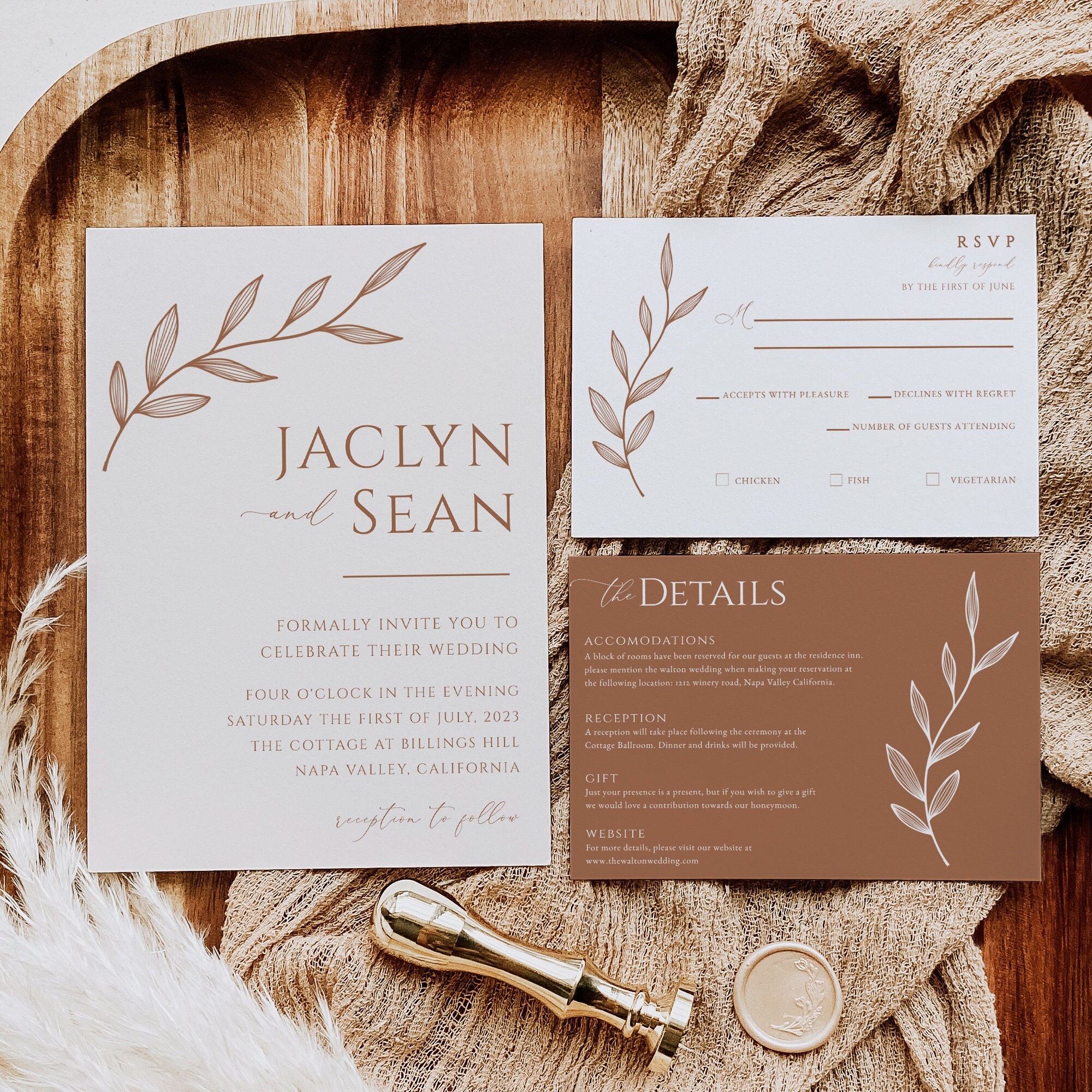 Terracotta Brown Wedding Invitation Bundle, Wedding RSVP, Wedding ...