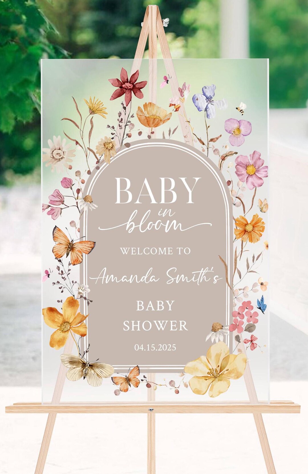 Baby in Bloom Acrylic Baby Shower Sign – Personalized Floral Welcome ...