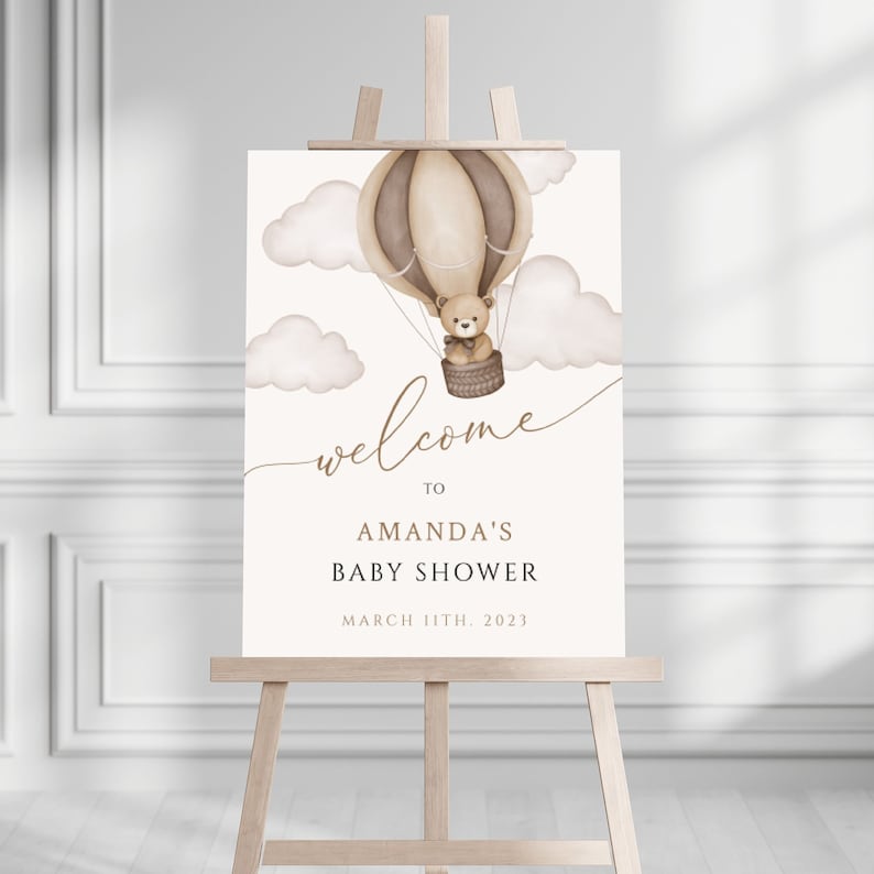 Bear Baby Shower Gender Neutral Welcome Sign Editable Bear - Etsy