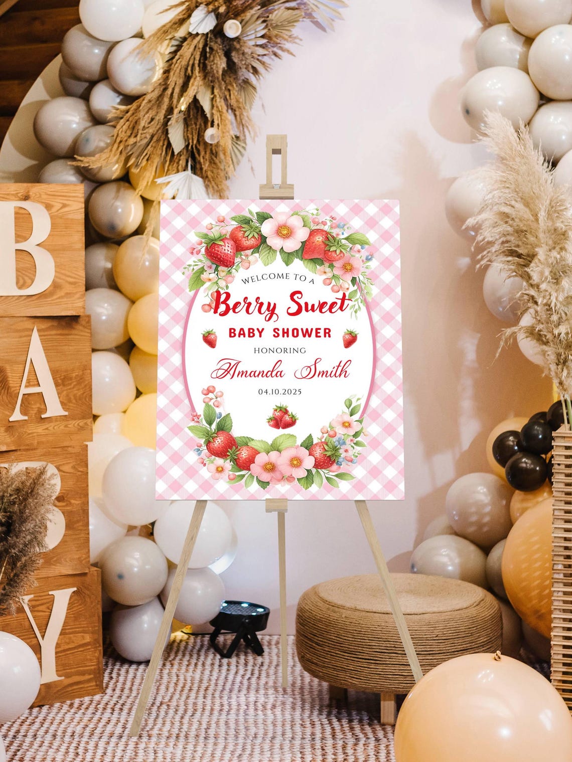 Printed Berry Sweet Baby Shower Foam Board Sign – Strawberry Theme ...