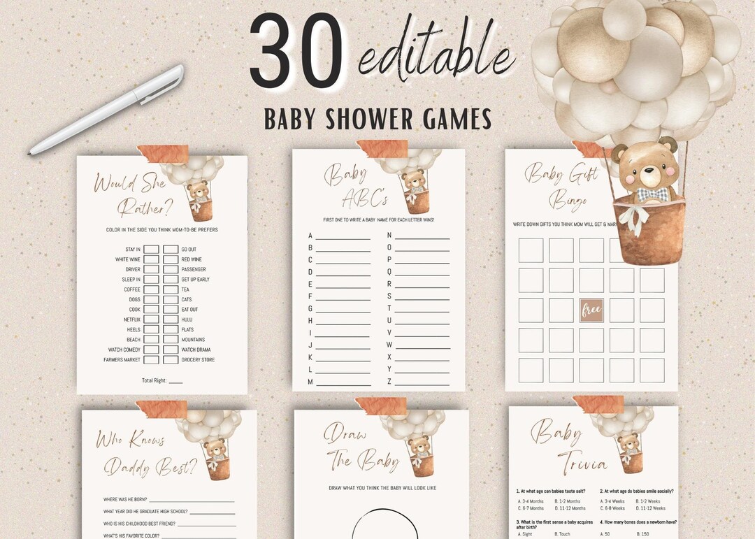 Gender Neutral Baby Shower Games, Printable Baby Shower Game Bundle ...