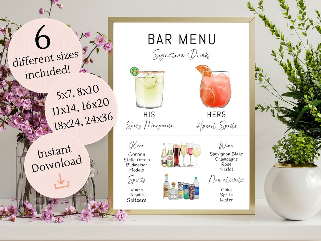 Bar Menu Minimalist Template, Printable Bar Menu, Editable Modern Drink ...