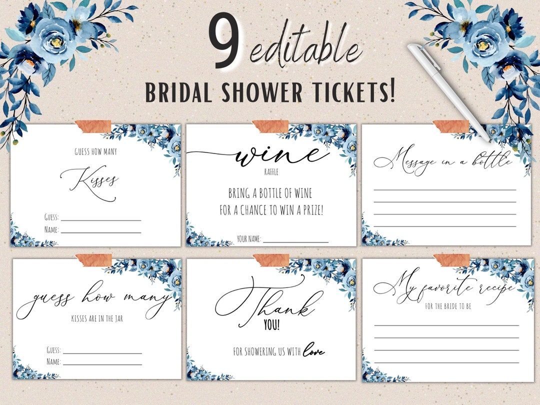 Bridal Shower Ticket Bundle, Dusty Blue Bridal Shower Tickets ...