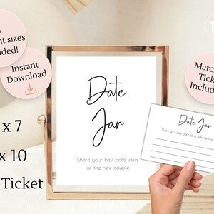 Bridal Shower Printable Date Jar Sign With Matching Ticket, Instant ...