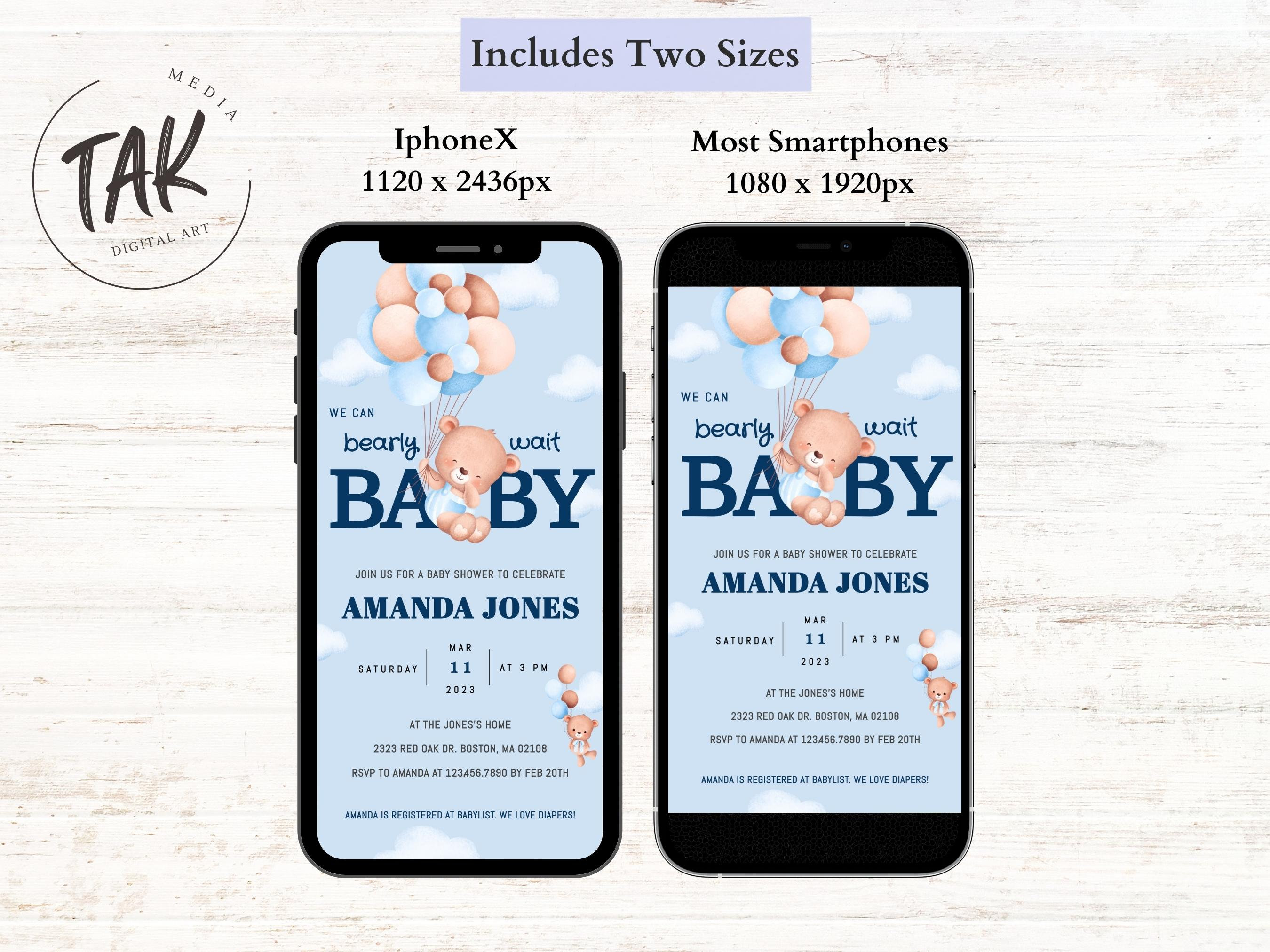 Electronic Baby Shower Boy Invitation Template Editable Baby - Etsy