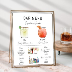 Printed Bar Menu Minimalist Foam Board, Printed Bar Menu, Modern Drink ...