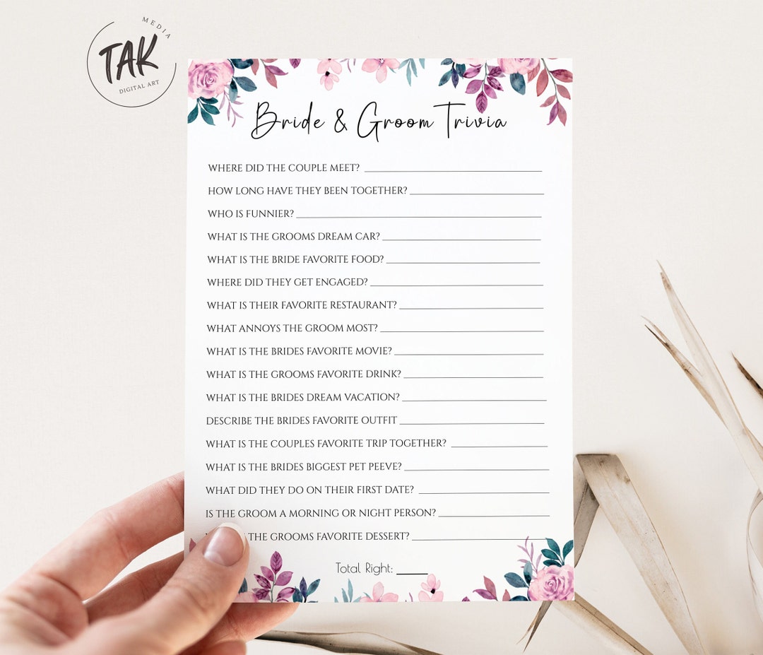 Bridal Shower Bride & Groom Trivia Game, Bridal Shower Game, Printable ...