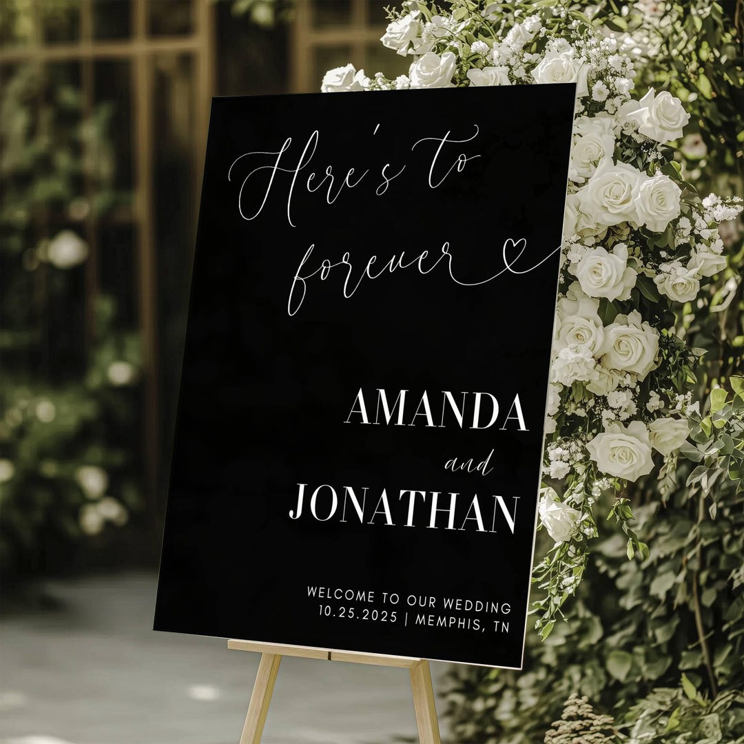 Minimalist Elegant Wedding Welcome Sign – Here's to Forever Custom ...