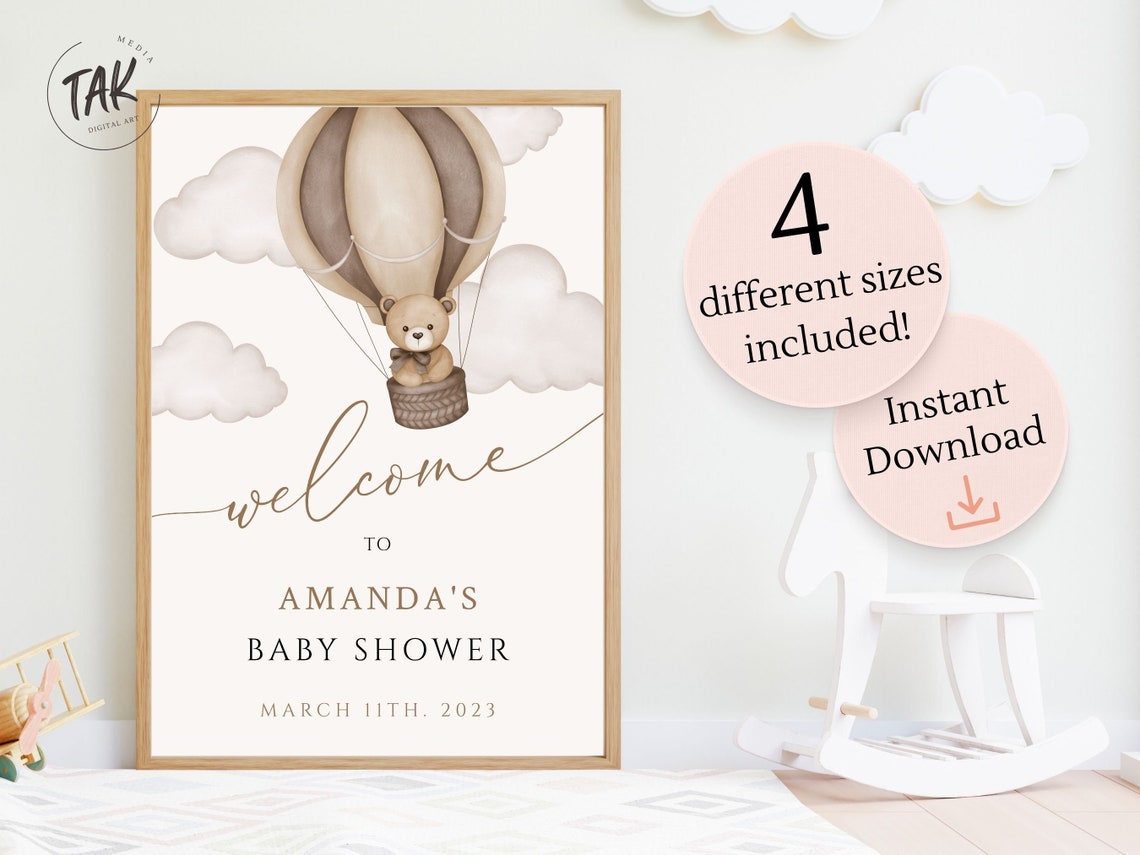 Bear Baby Shower Gender Neutral Welcome Sign Editable Bear - Etsy