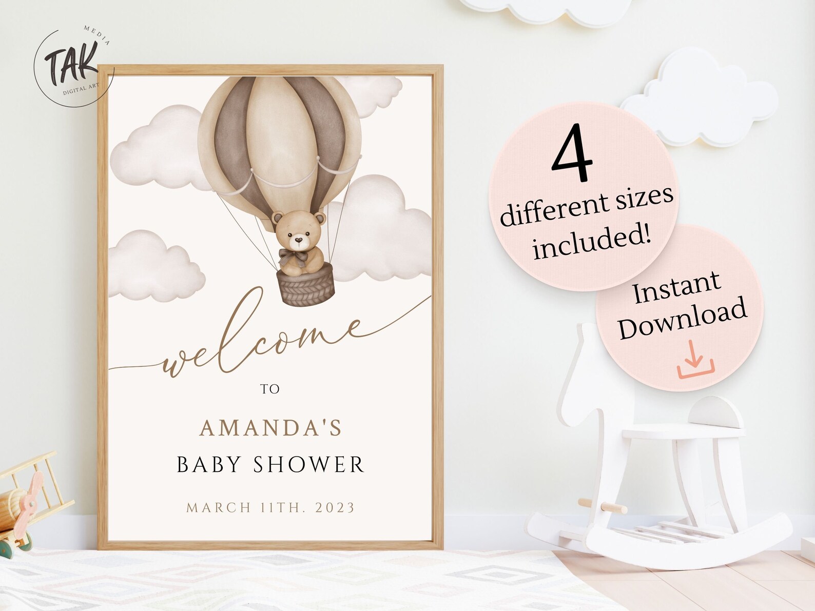 Bear Baby Shower Gender Neutral Welcome Sign Editable Bear - Etsy