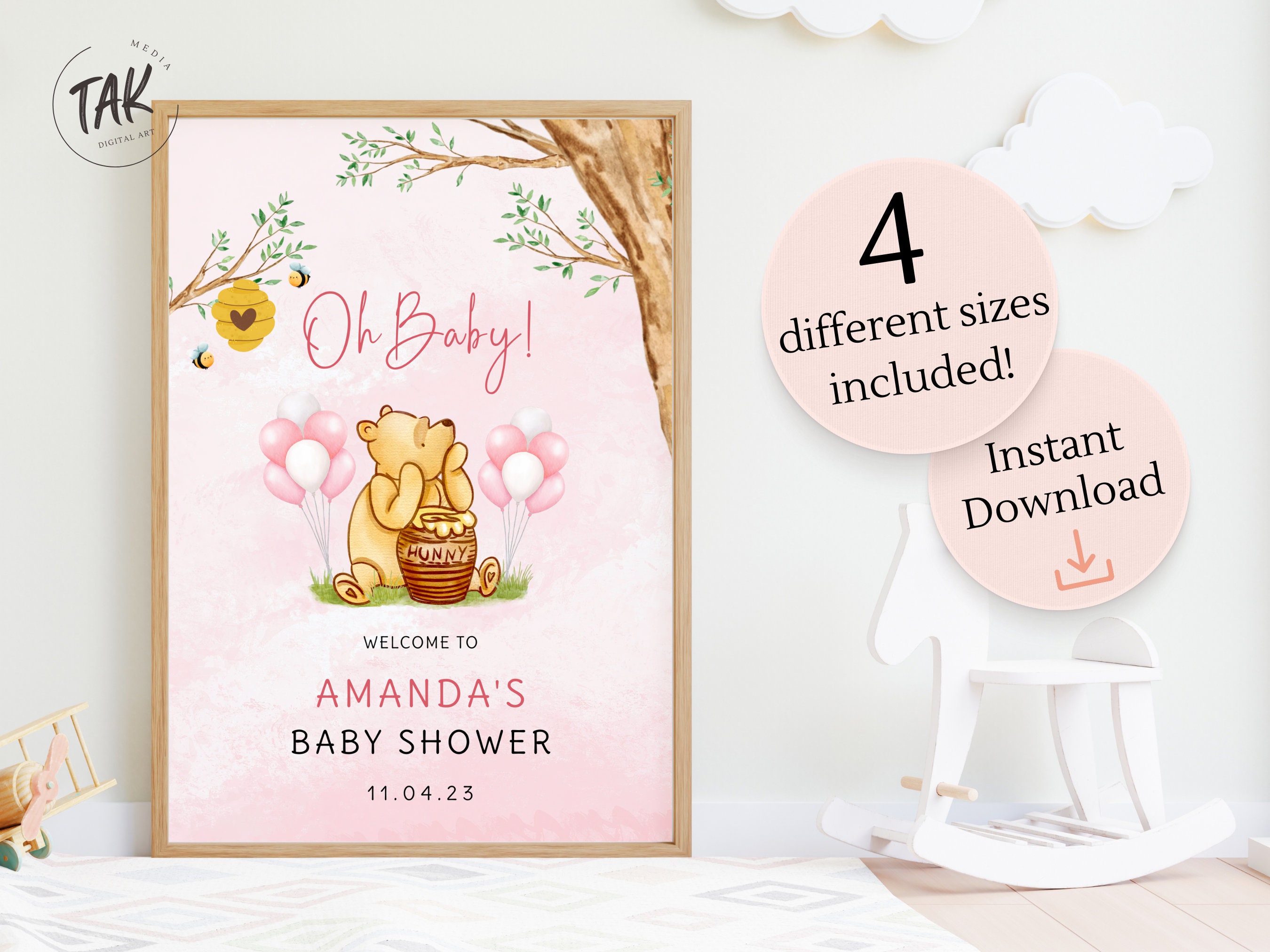 Winnie the Pooh Baby Shower Welcome Sign, Editable Baby Shower Welcome ...