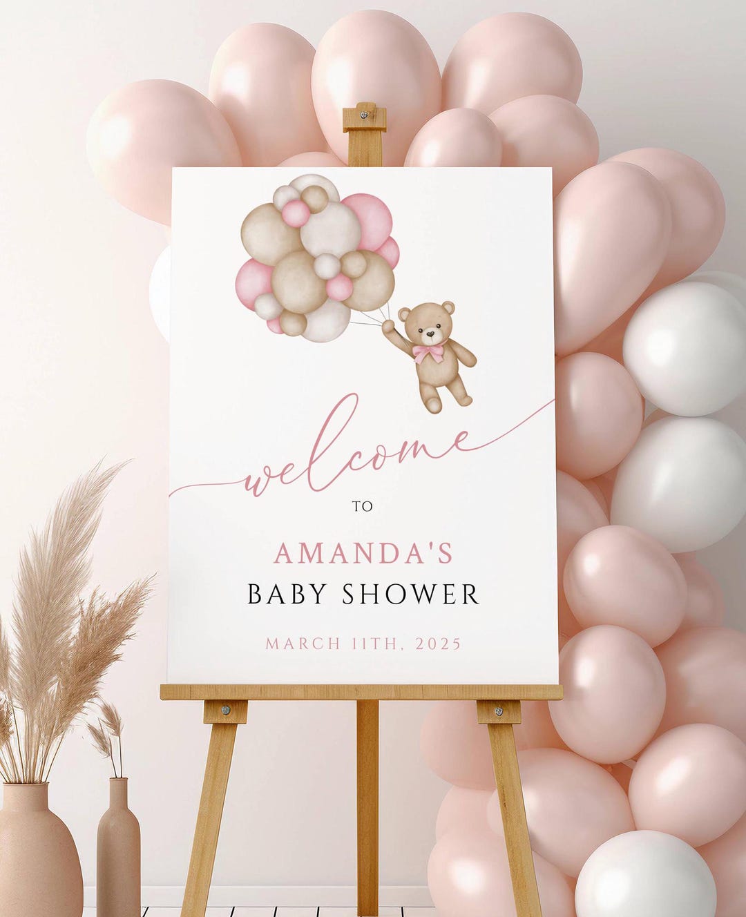Printed Baby Shower We Can Bearly Wait Baby Girl Foam Welcome Sign ...