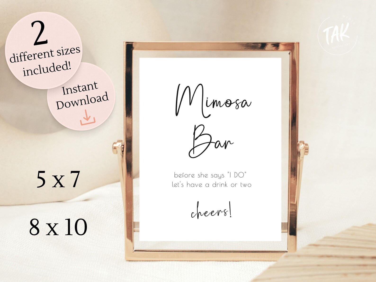 Party Printable Mimosa Sign, Instant Digital Download Sign, Bridal ...