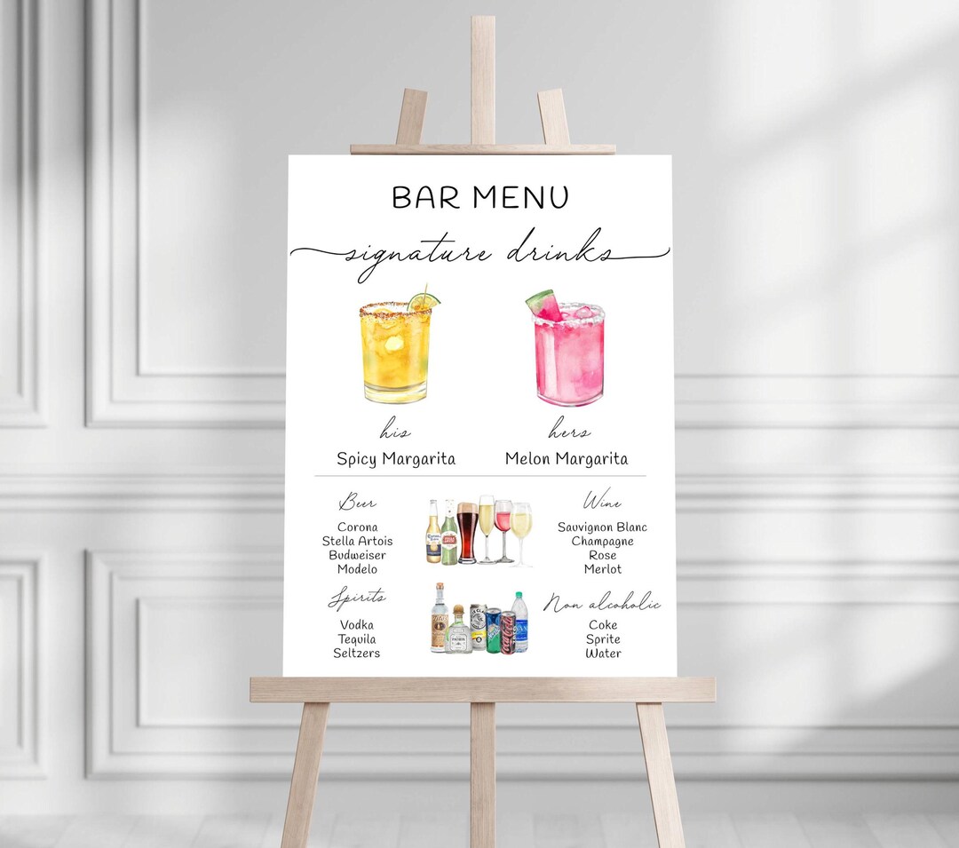 Printed Bar Menu Minimalist Foam Board, Printed Bar Menu, Modern Drink ...