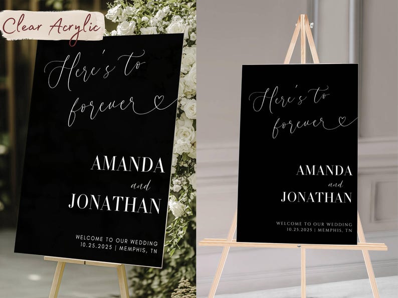 Minimalist Elegant Wedding Welcome Sign – Here's to Forever Custom ...