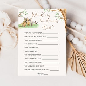 Winnie the Pooh Baby Shower Who Knows the Parents Best Game Template ...