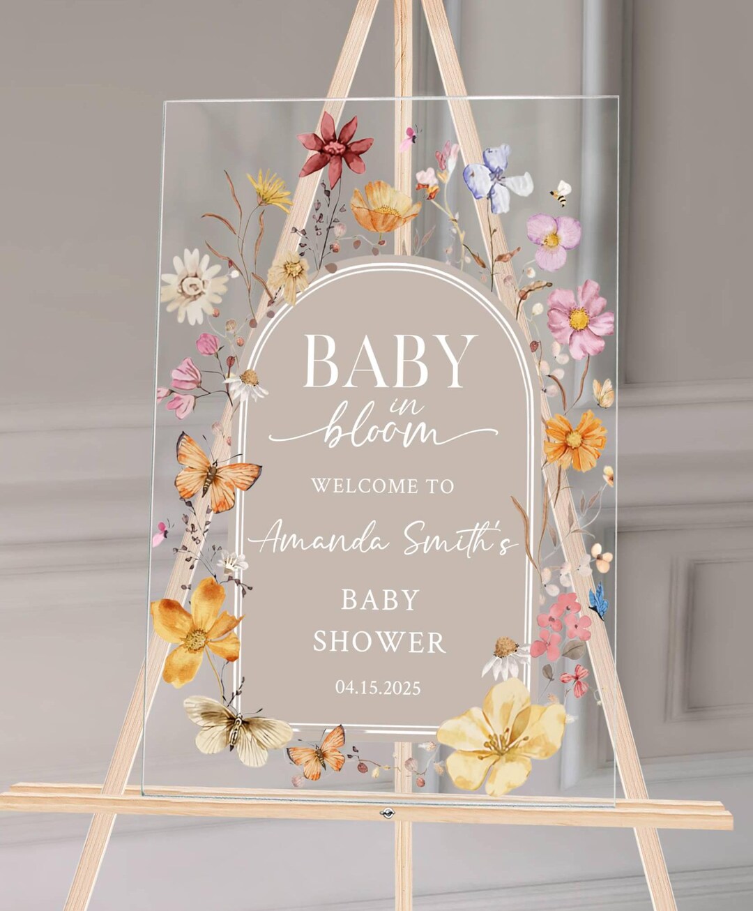 Baby in Bloom Acrylic Baby Shower Sign – Personalized Floral Welcome ...