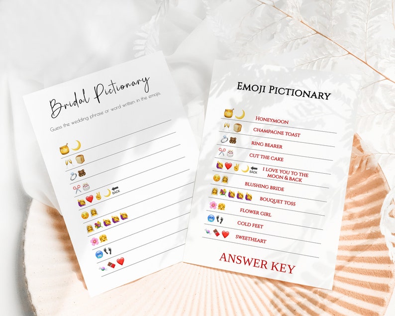 Minimalist Bridal Shower Emoji Pictionary Game, Bridal Shower Game ...