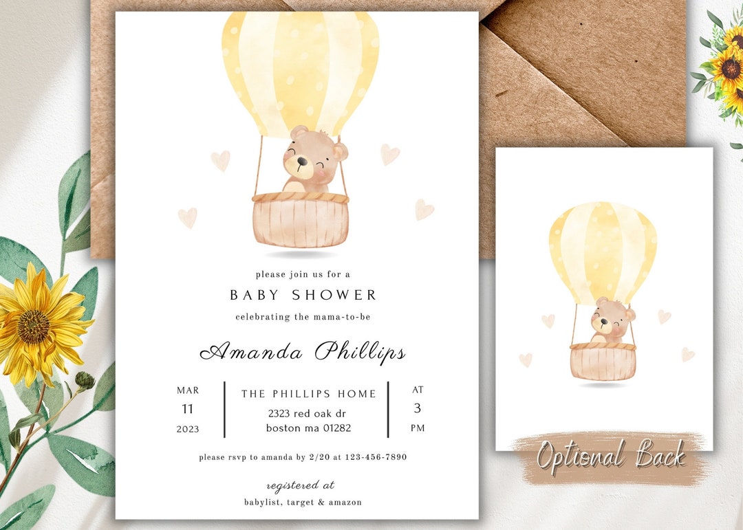 Gender Neutral Baby Shower Invitation Template Editable Bear - Etsy