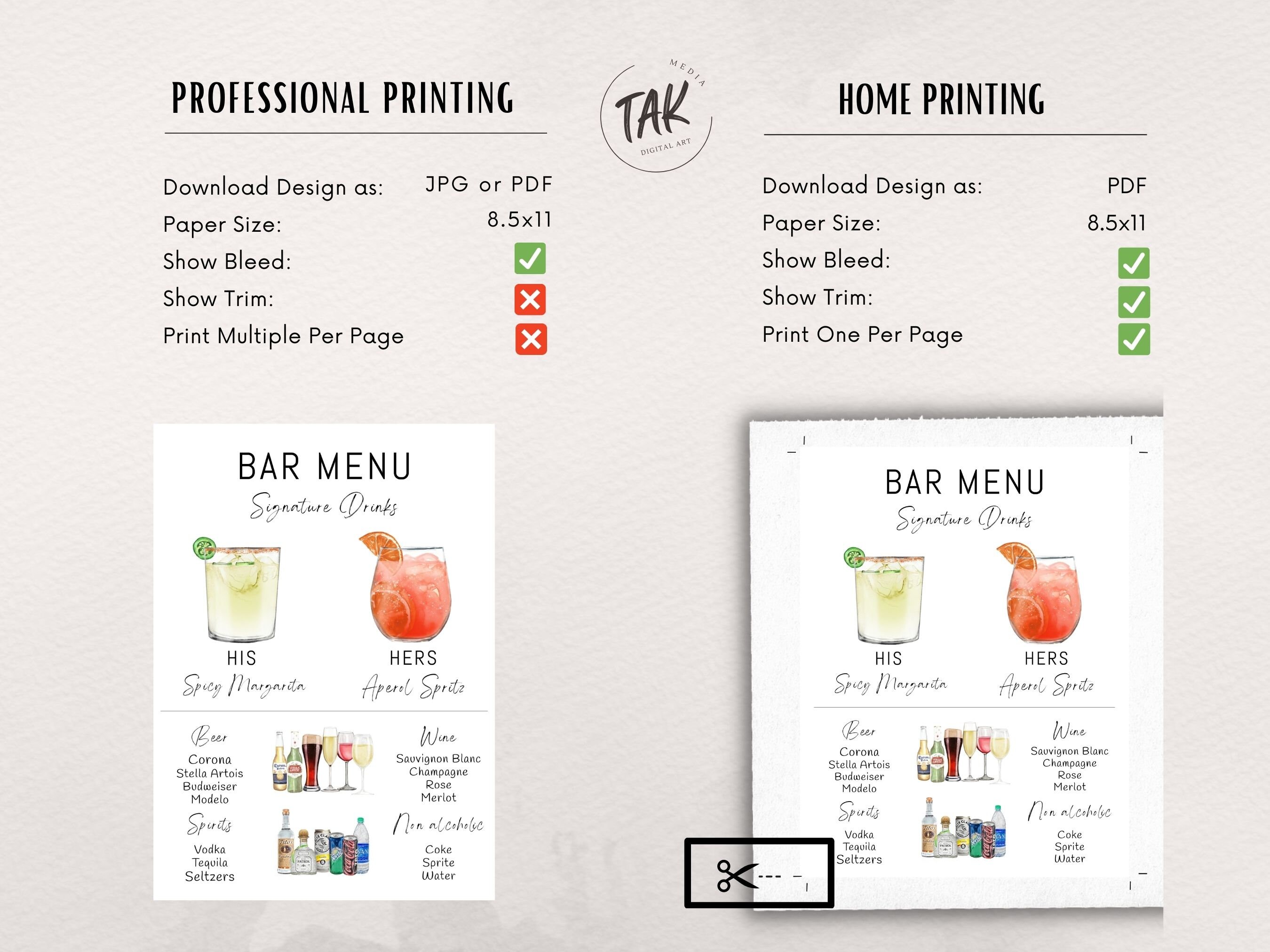 Bar Menu Minimalist Template, Printable Bar Menu, Editable Modern Drink ...
