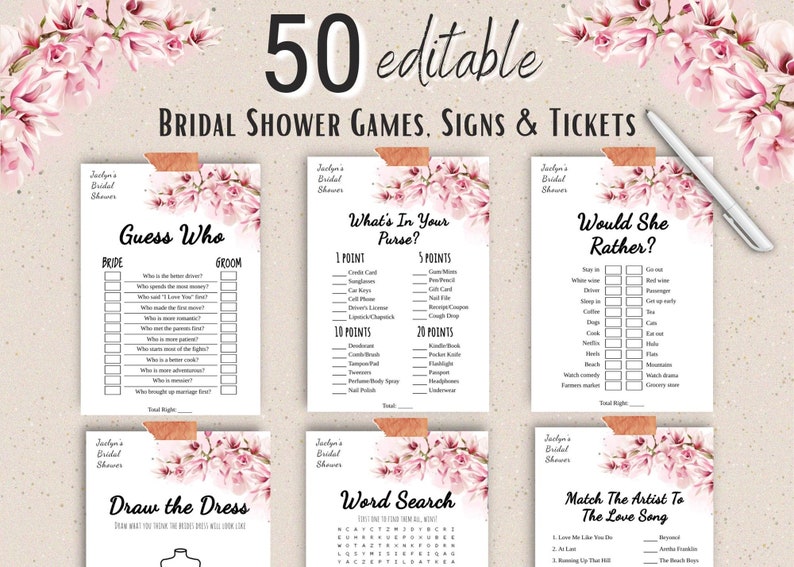 Bridal Shower Games Blush Pink, Bridal Shower Signs, Bridal Shower ...