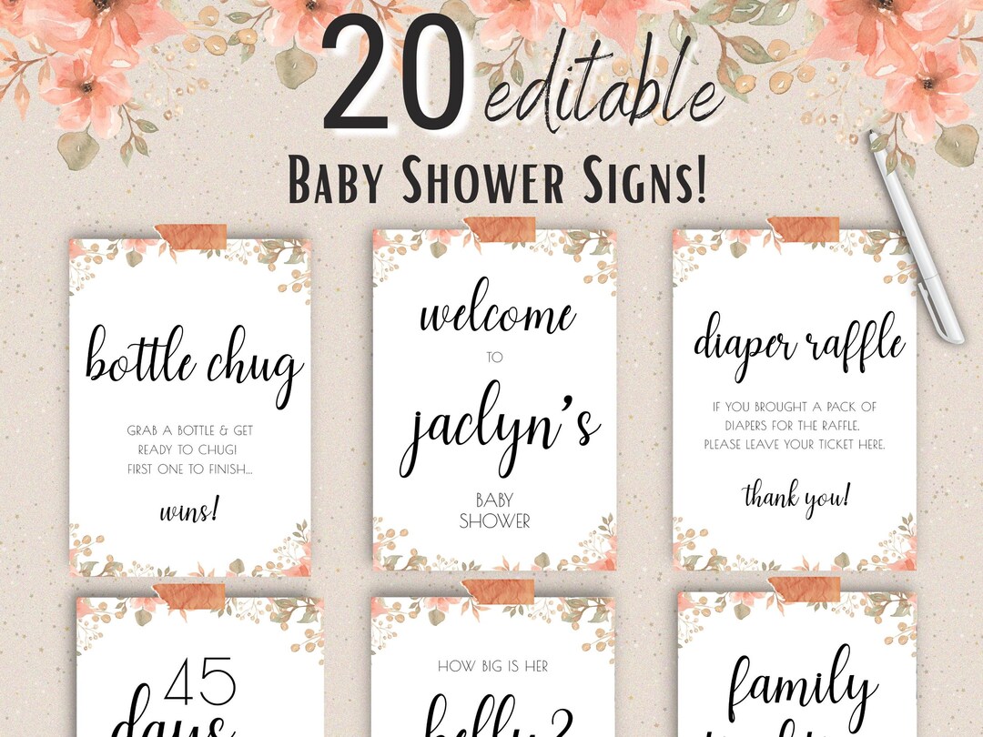 Baby Shower Editable Blush Pink Sign Bundle, Printable Baby Shower Sign ...