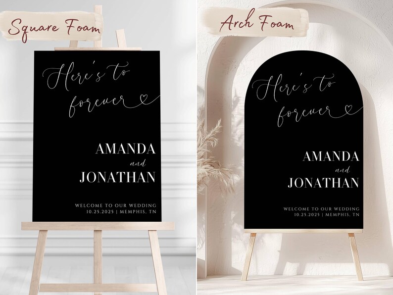 Minimalist Elegant Wedding Welcome Sign – Here's to Forever Custom ...