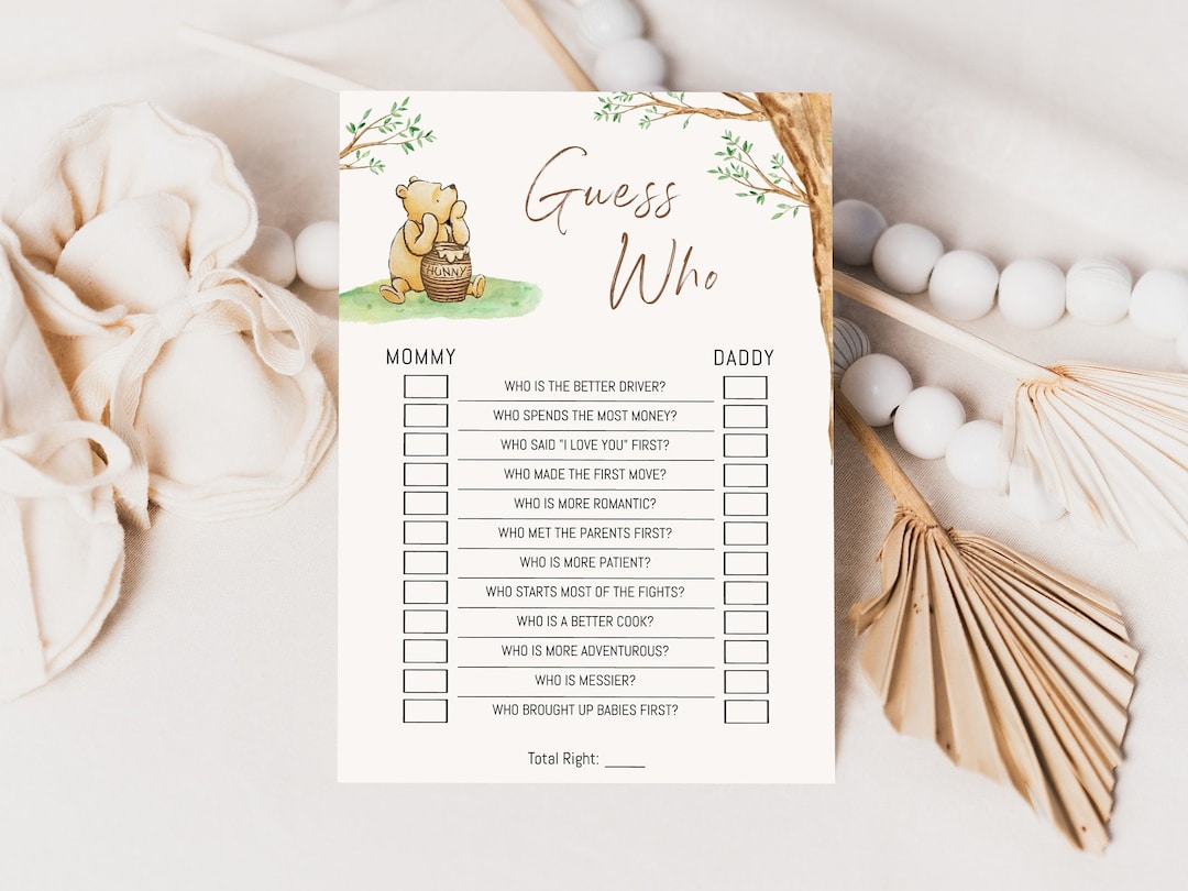 Winnie the Pooh Baby Shower Guess Who Game, Baby Shower Games ...