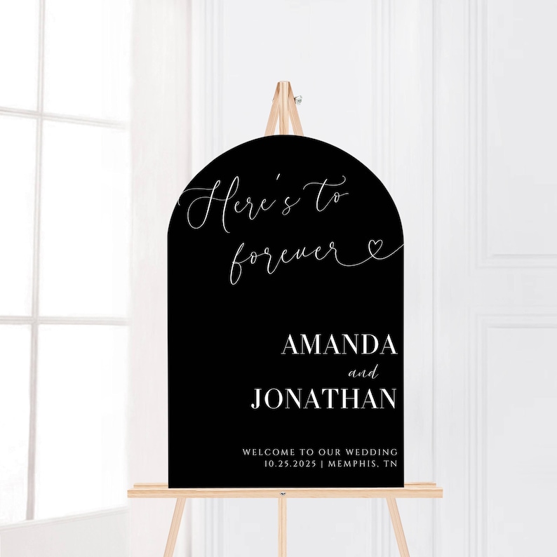 Minimalist Elegant Wedding Welcome Sign – Here's to Forever Custom ...