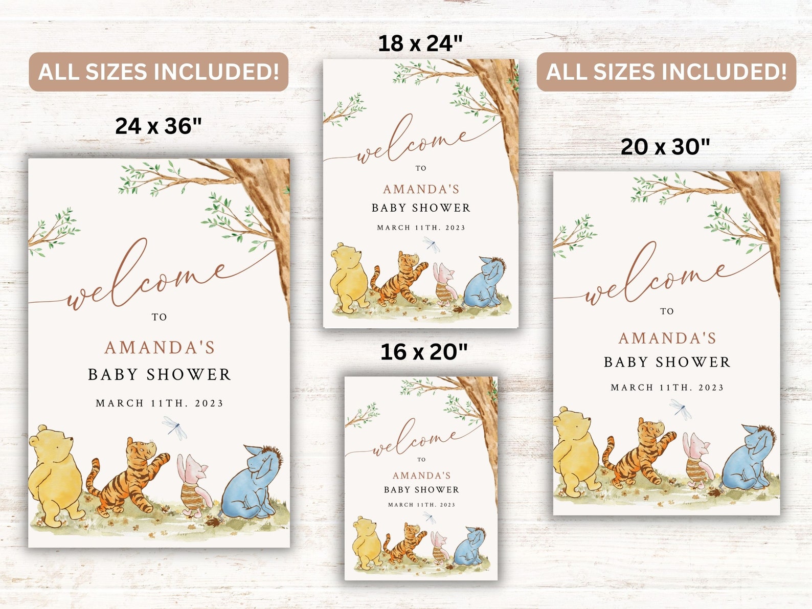 Winnie the Pooh Baby Shower Welcome Sign and Invitation Bundle ...