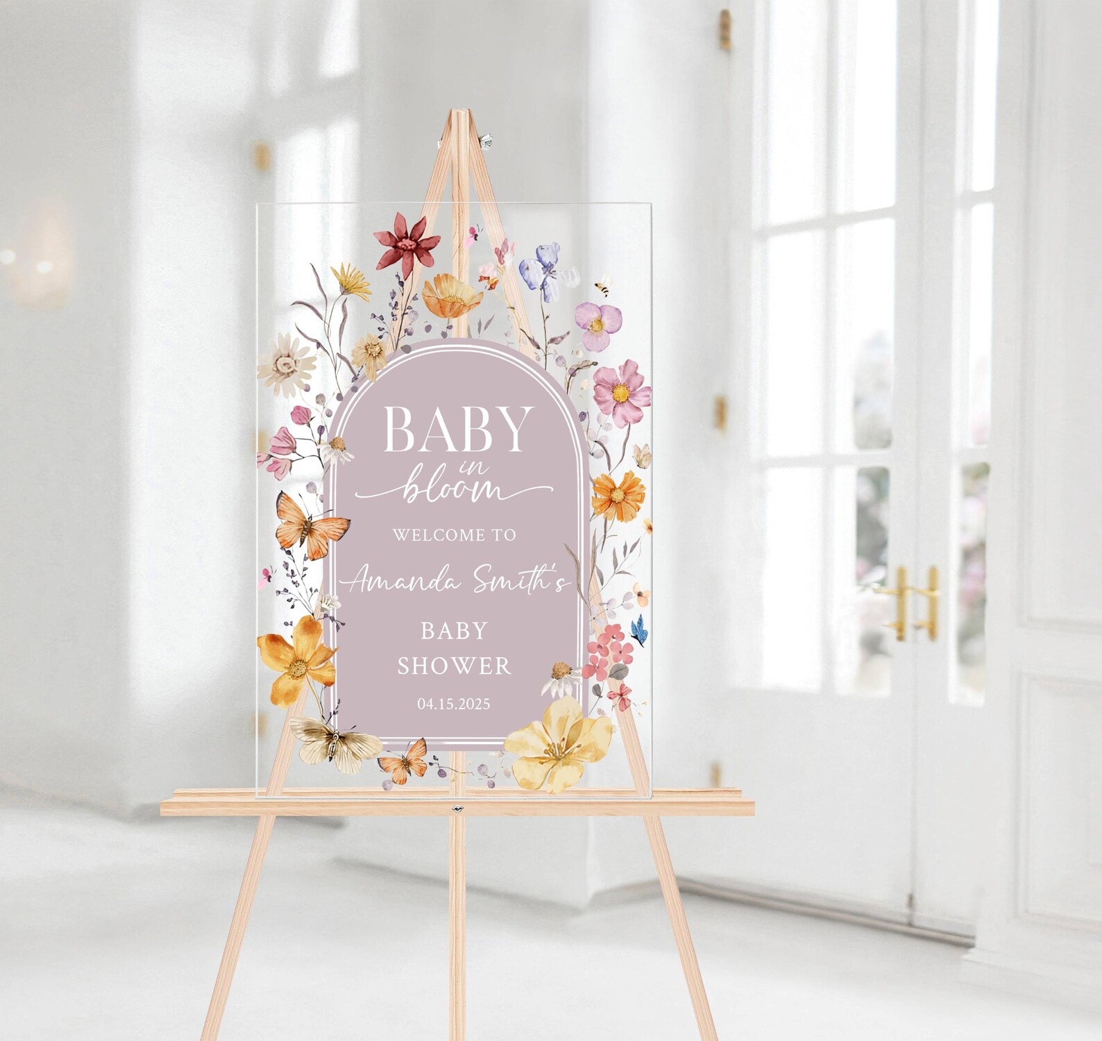 Baby in Bloom Acrylic Baby Shower Sign – Personalized Floral Welcome ...