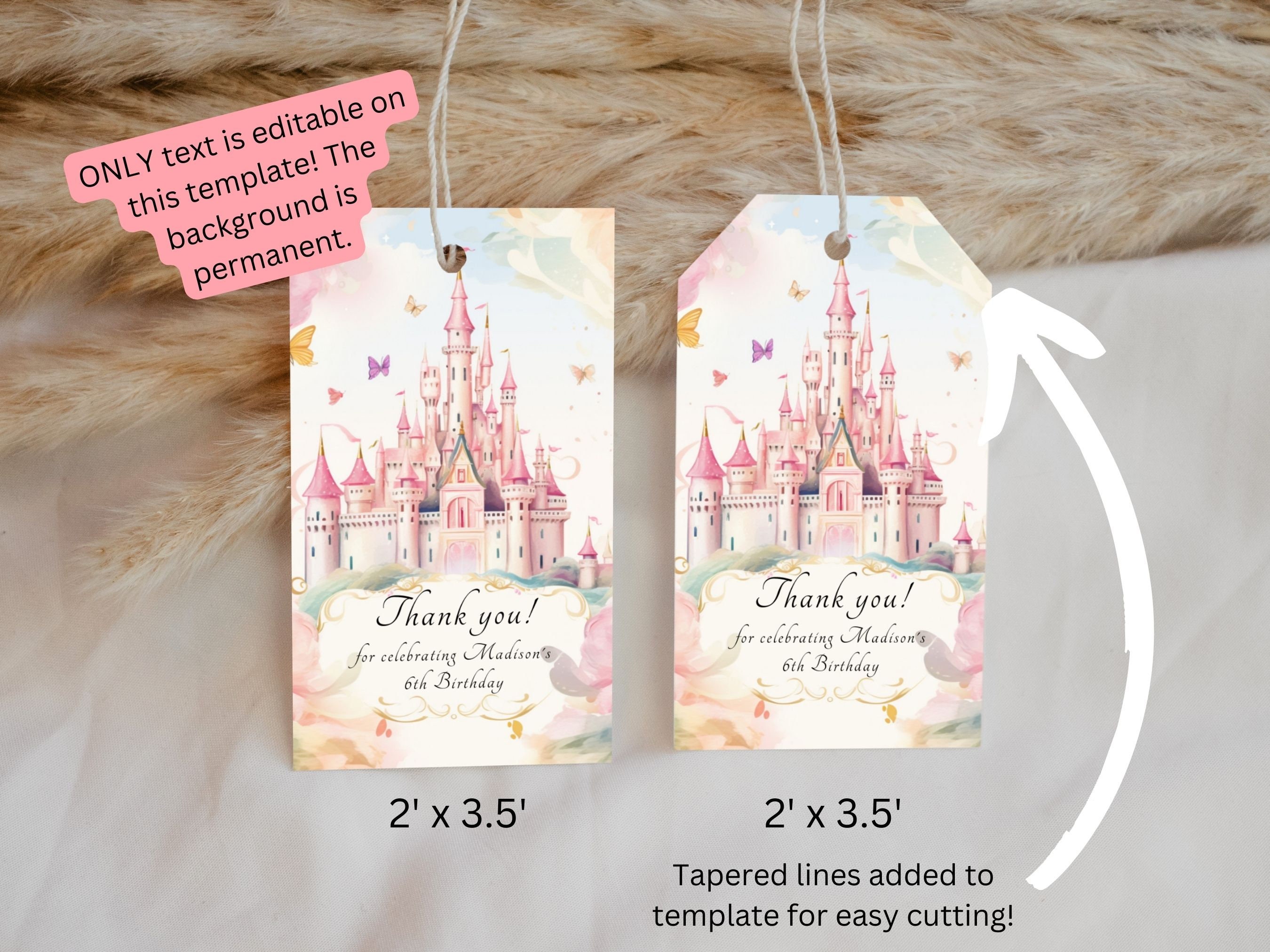 Princess Birthday Thank You Tag, Girls Birthday Party, Editable Thank ...
